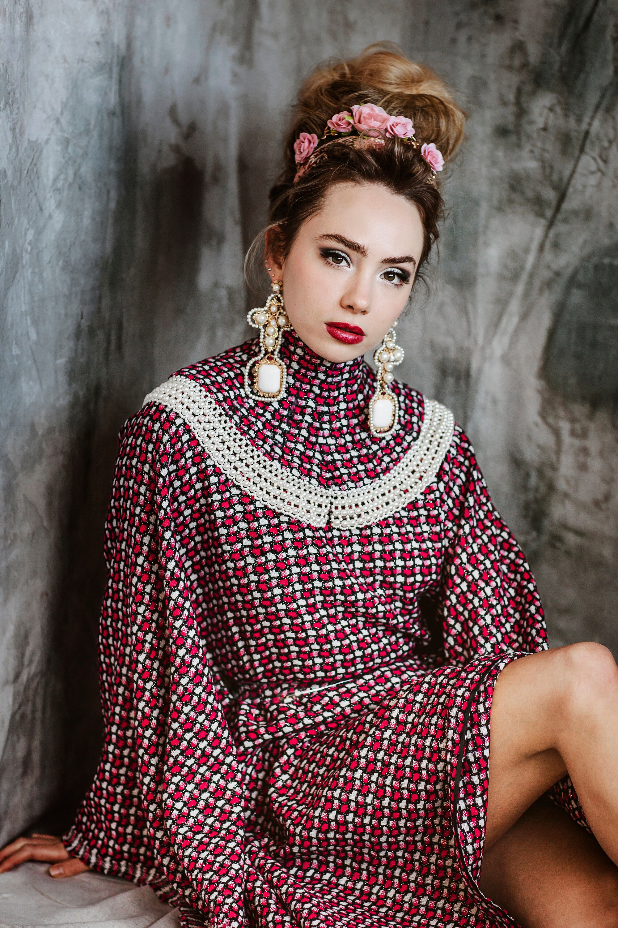 Cessart Tweed Poncho One-off, Designer, Wool, Winter, Pink, Black ...