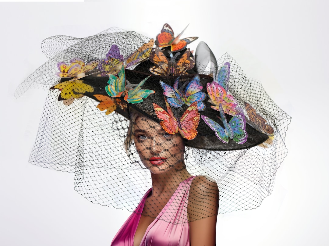 Butterfly Garden Hat - Fascinator, Millinery, Races, Black, Net ...