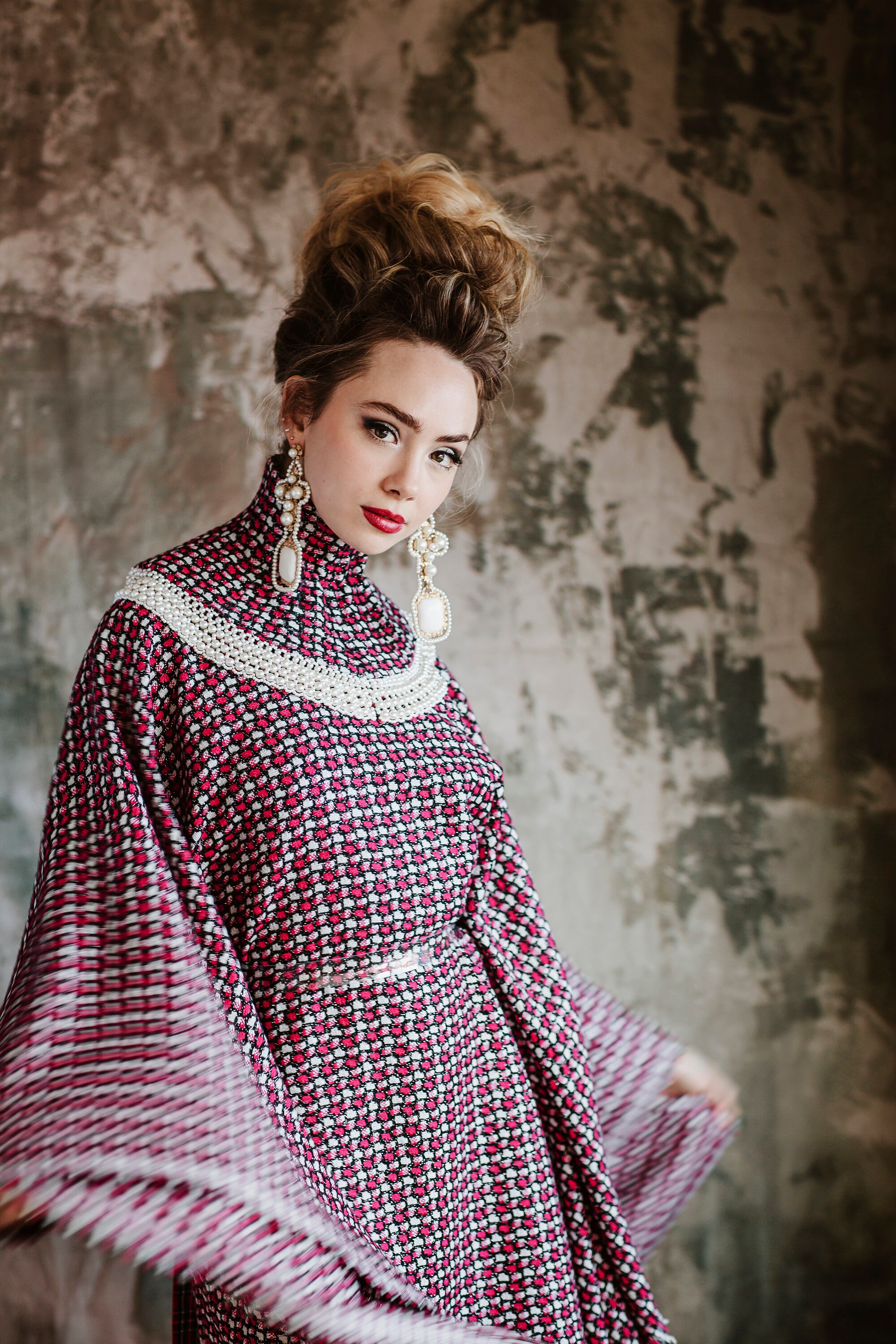 Cessart Tweed Poncho One-off, Designer, Wool, Winter, Pink, Black ...