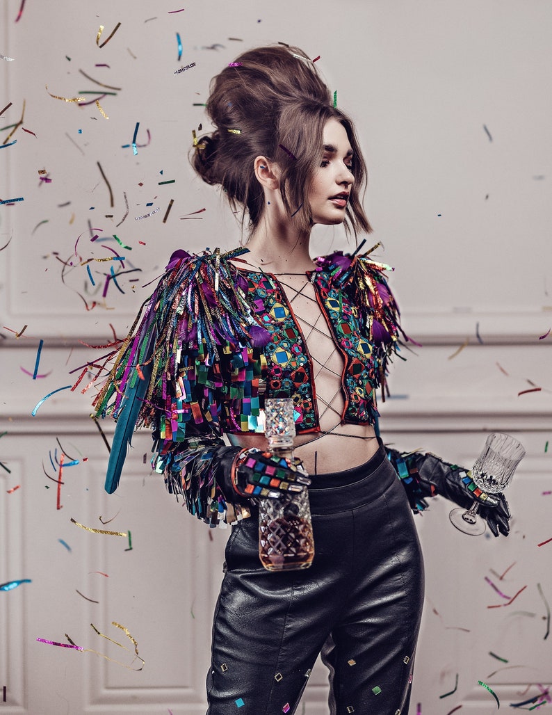 Firework Crop Top - Multicoloured, Rainbow, Mirrors, Embroidery ...