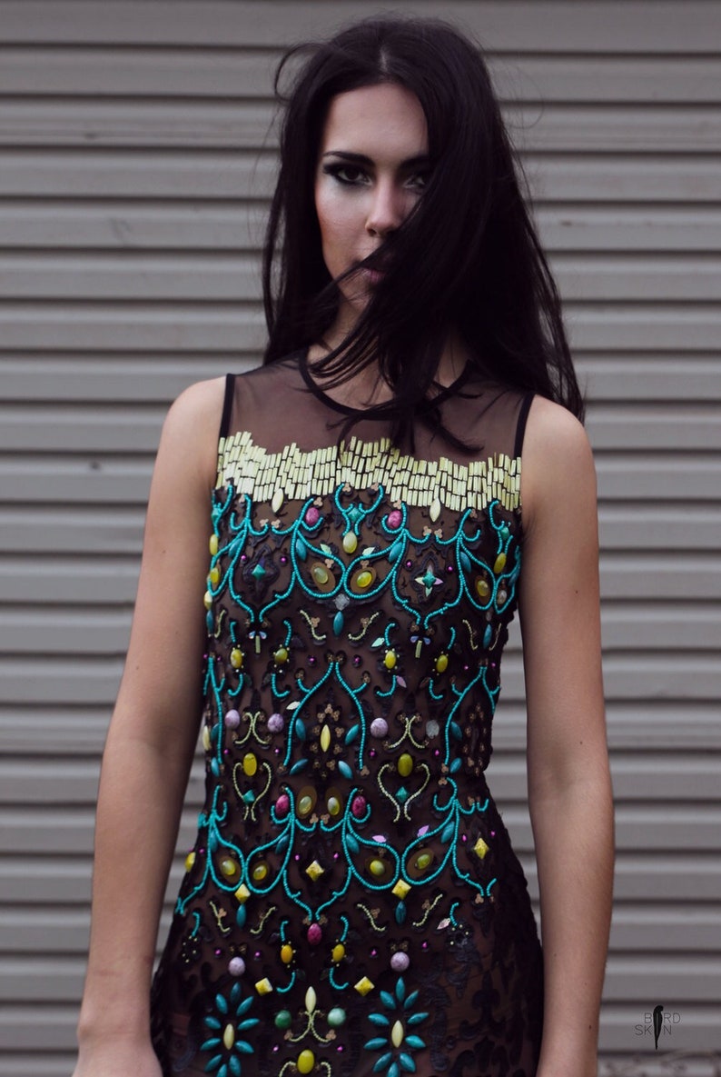 Latasha Dress: Sheer, Evening, Embroidered, Embroidery, Stones ...