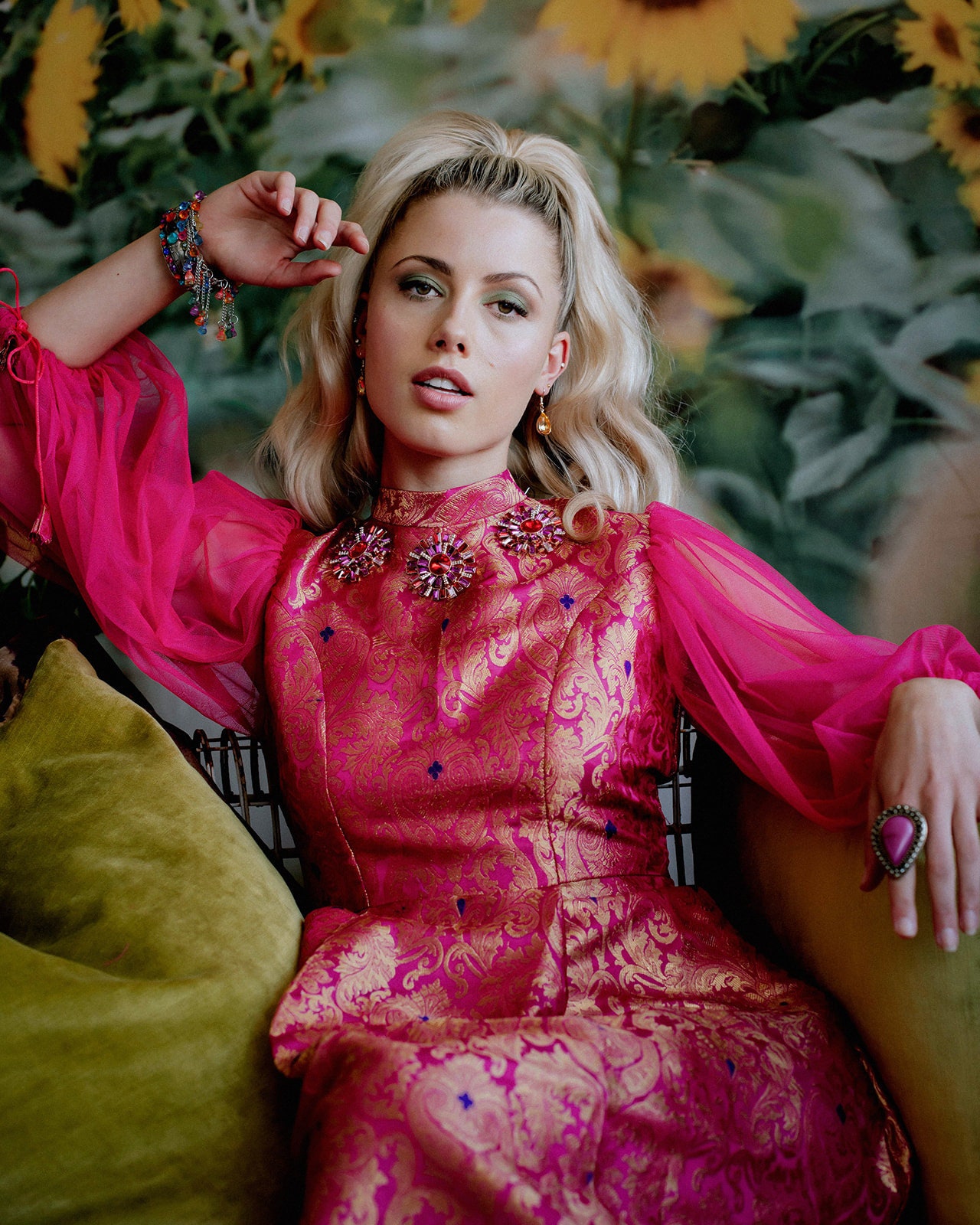 Zahri Brocade Dress - Spring, Flowers, Floral, Pink, Fuchsia, A-line ...