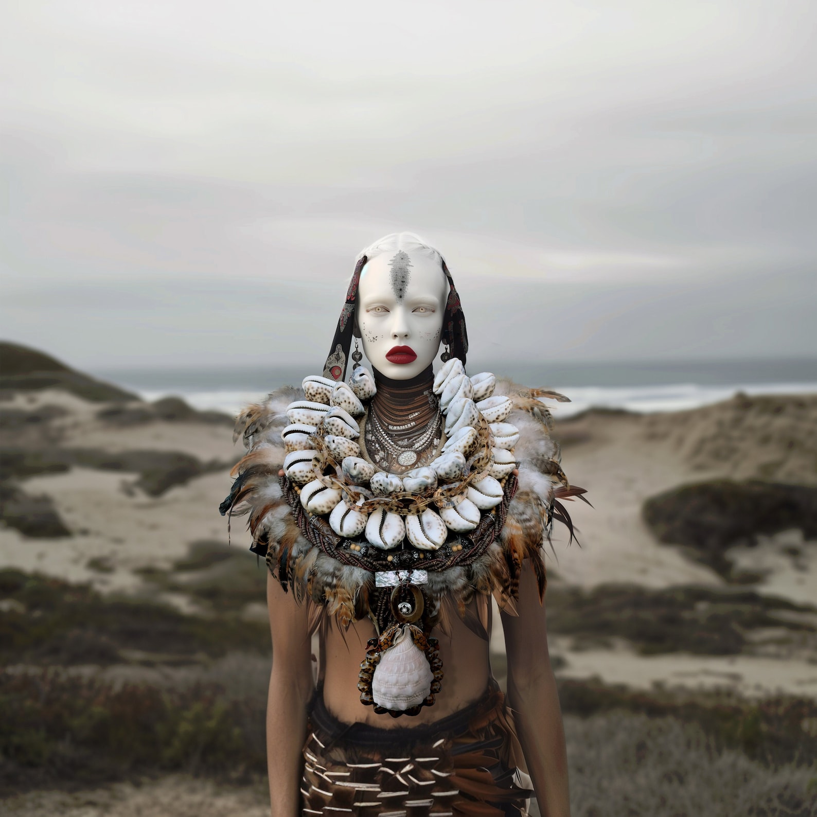 Okunevo Chunky Statement Necklace: Shell, Feathers, Tribal, Indigenous ...