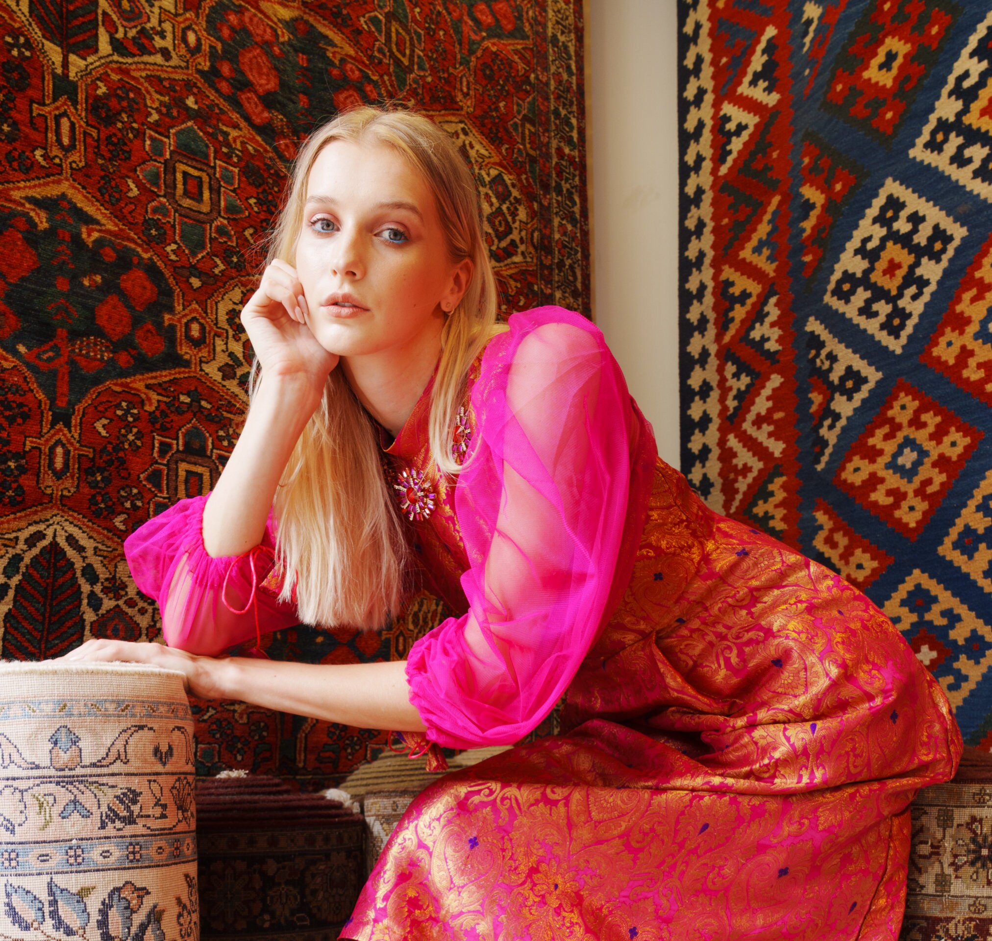 Zahri Brocade Dress - Spring, Flowers, Floral, Pink, Fuchsia, A-line ...