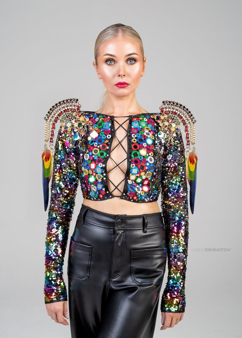 Temara Mermaid Crop Top Multicoloured, Rainbow, Mirrors, Embroidery ...