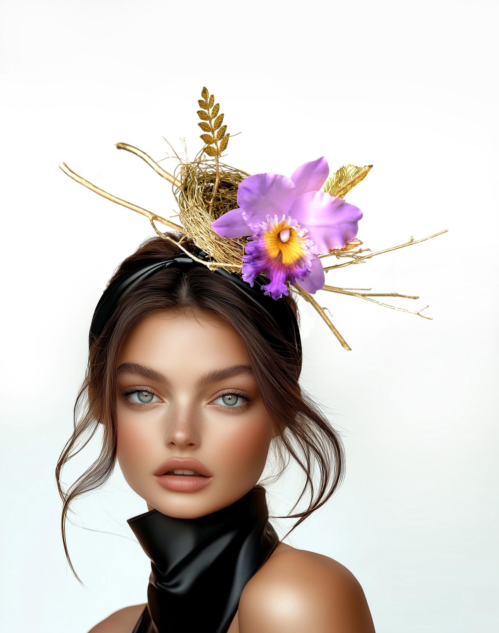 Orchid Nest Fascinator: Hat, Headwear, Floral, Flower, Accessory, Gold ...