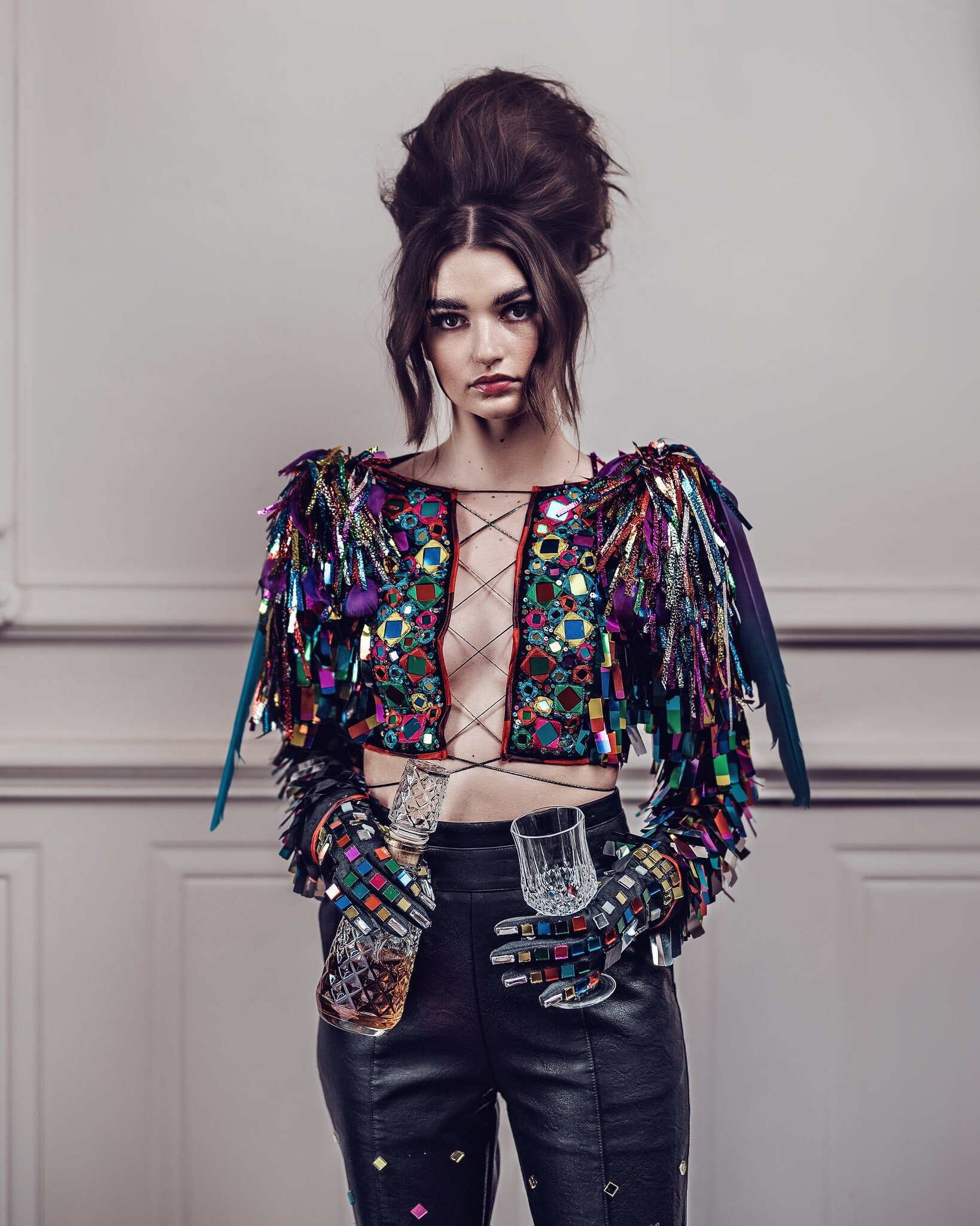 Firework Crop Top Multicoloured, Rainbow, Mirrors, Embroidery, Sparkly ...