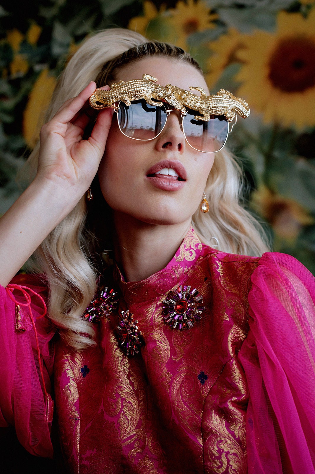 Zahri Brocade Dress - Spring, Flowers, Floral, Pink, Fuchsia, A-line ...