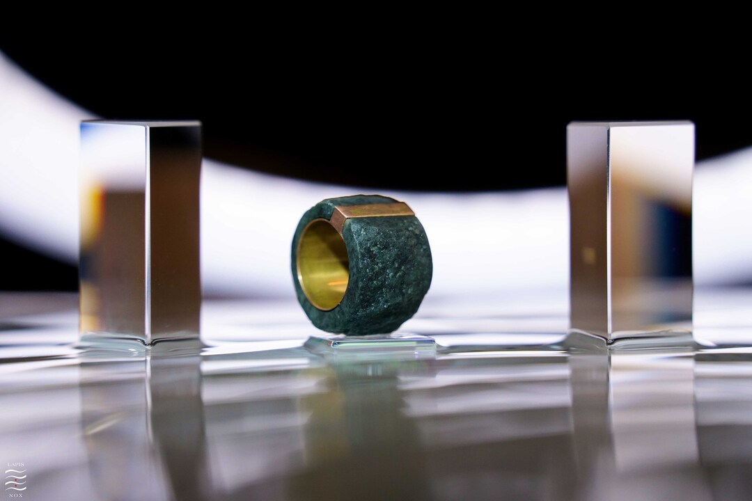 Green Granite With Brass,unique Raw Stone Ring -FREE Shipping,upcycled ...