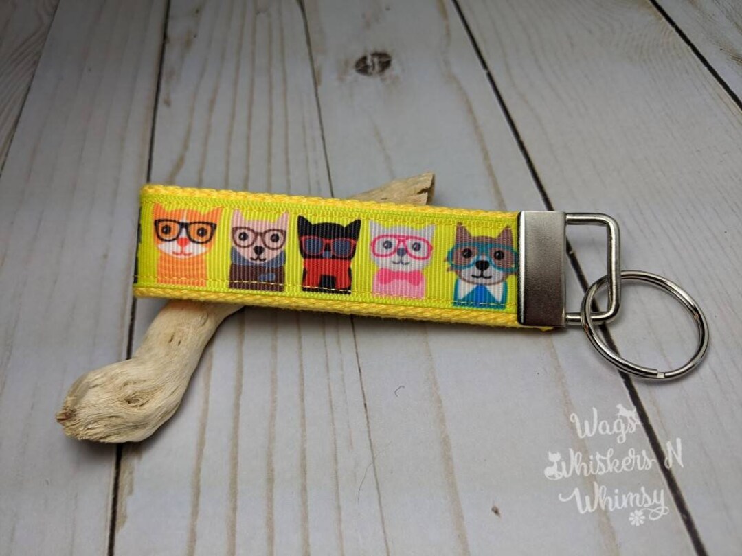 Whimsical Cats With Glasses Keyfob Keychain - Proceeds to Animal ...