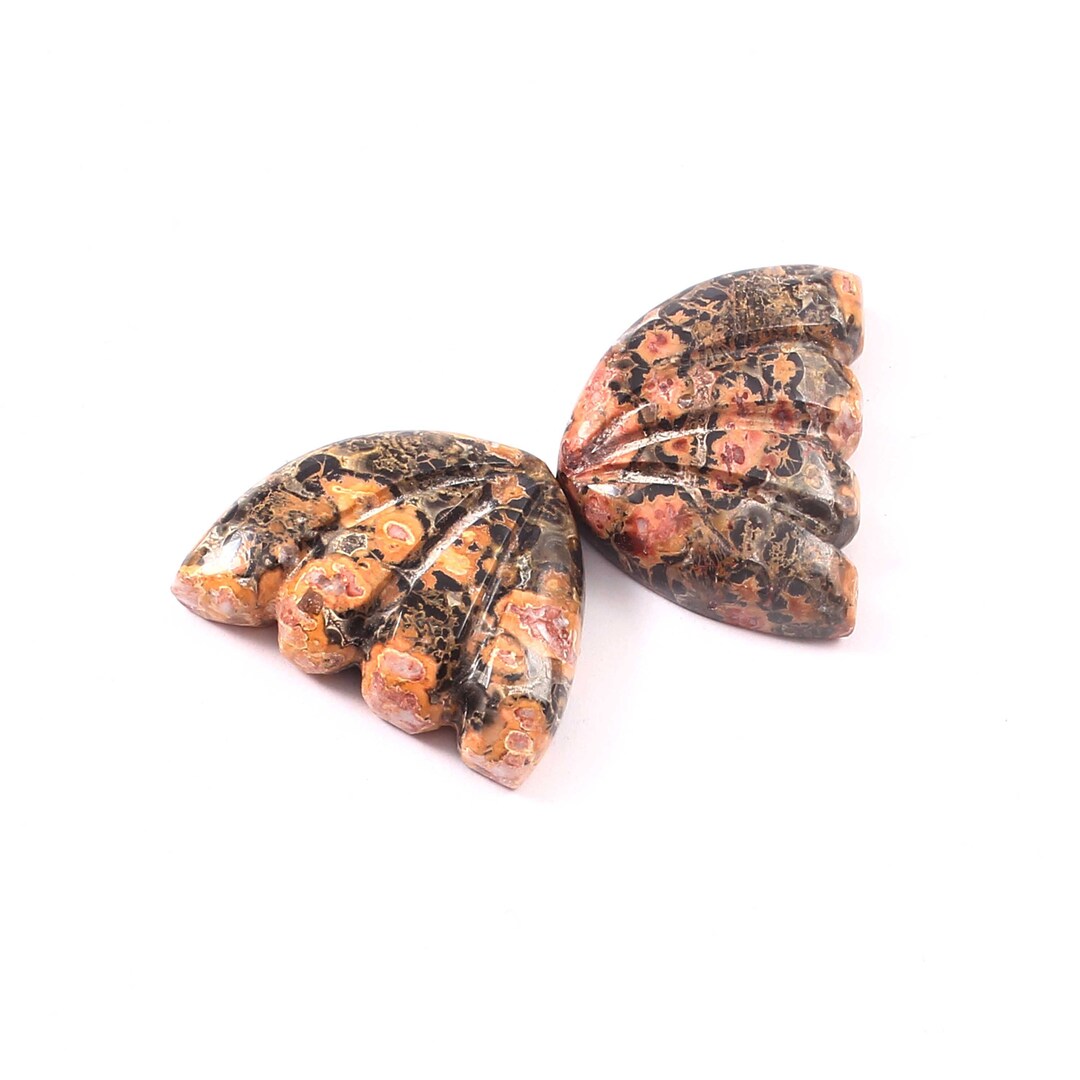 Amazing Natural Leopardskin Jasper Hand Carved Butterfly Wings Gemstone ...