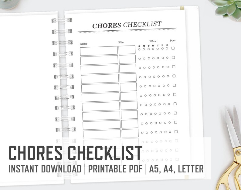 Chores Checklist / A5 A4 Letter / Cleaning Chores Tracker | Etsy