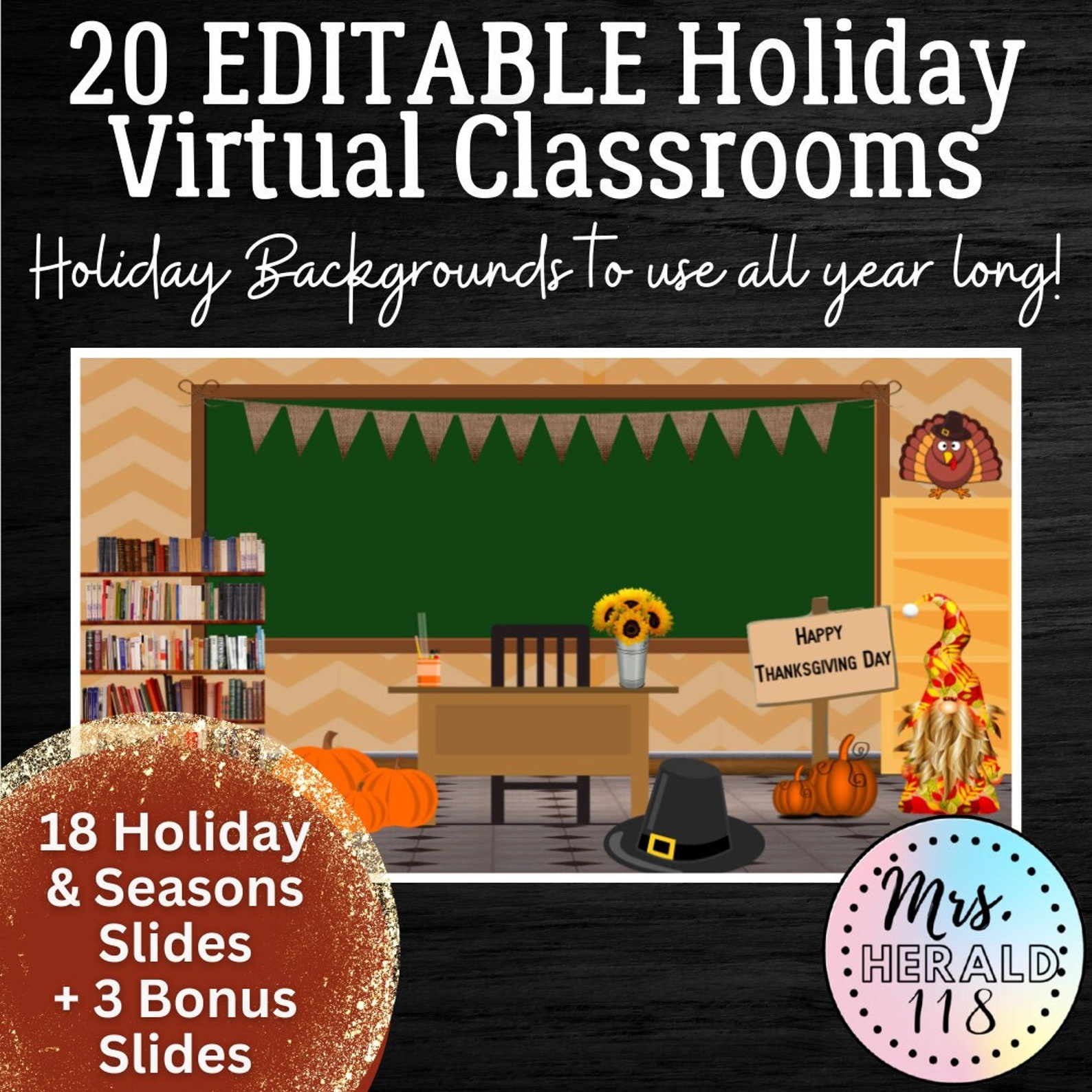 20 Editable Holiday Virtual Classroom Backgrounds for Bitmoji™ & Google ...