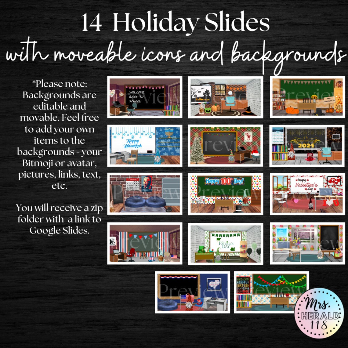 20 Editable Holiday Virtual Classroom Backgrounds for Bitmoji™ & Google ...