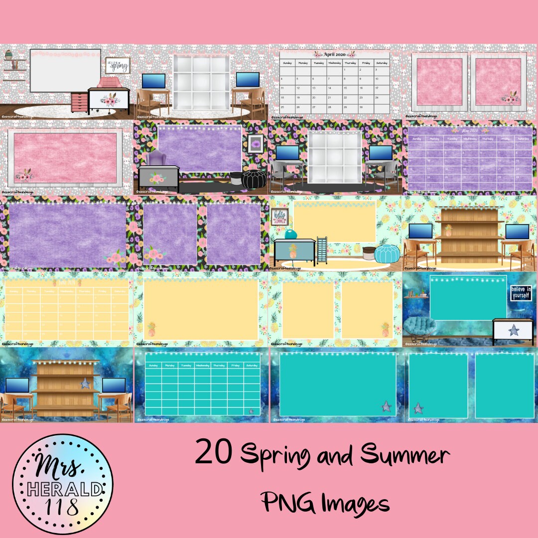 20 Spring Summer Virtual Classroom Backgrounds PNG Images for - Etsy