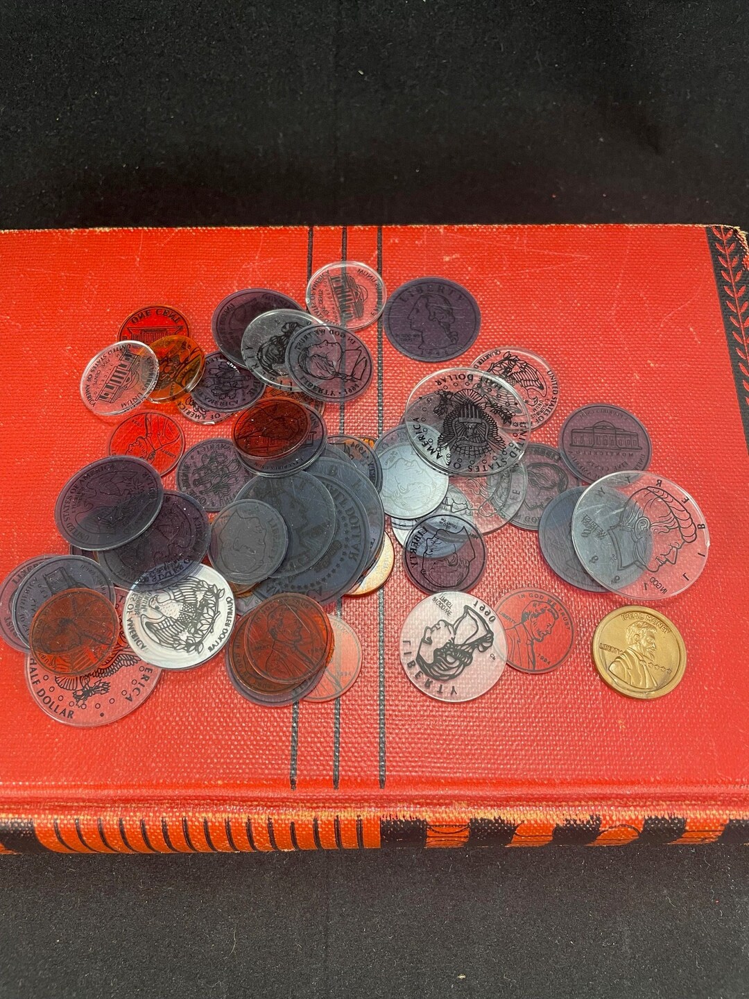 Vintage Bag of Clear Plastic Coins for Overhead Projector, 59 Coins ...