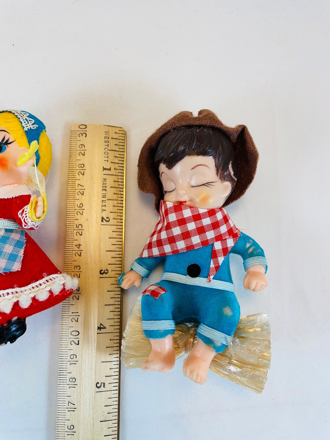 Vintage Blow Mold Flocked Jack & Jill Figurines, Jack Sitting on Hay ...