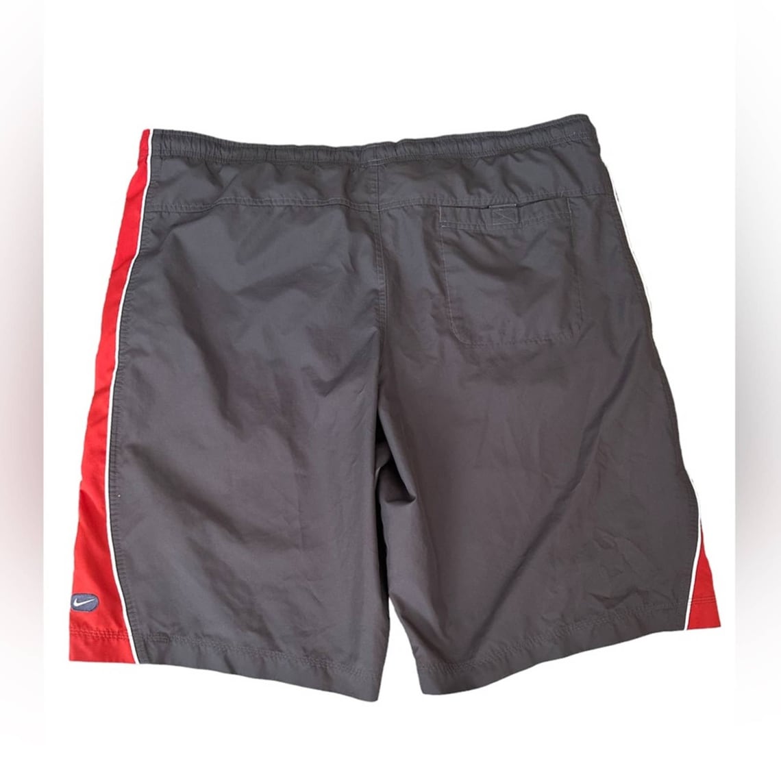 Vintage Nike Swim Shorts Trunks Gray Red Drawstring Waist Pockets Size ...