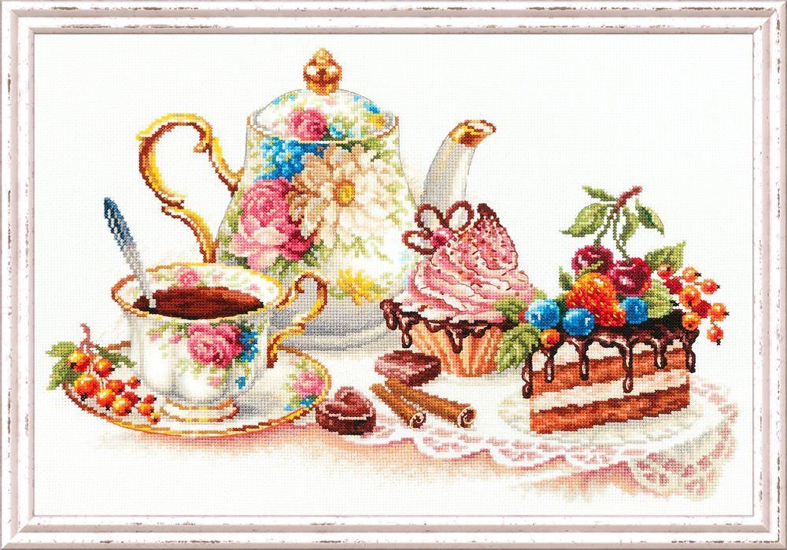 Cross Stitch Kit MAGIC NEEDLE Cakes Christmas Gift Tea Cup Sweets ...