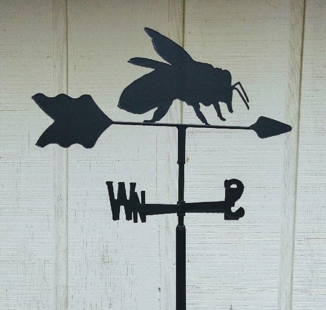 The Lazy Scroll Honey Bee Garden Mounted Weathervane Black Wrought Iron ...