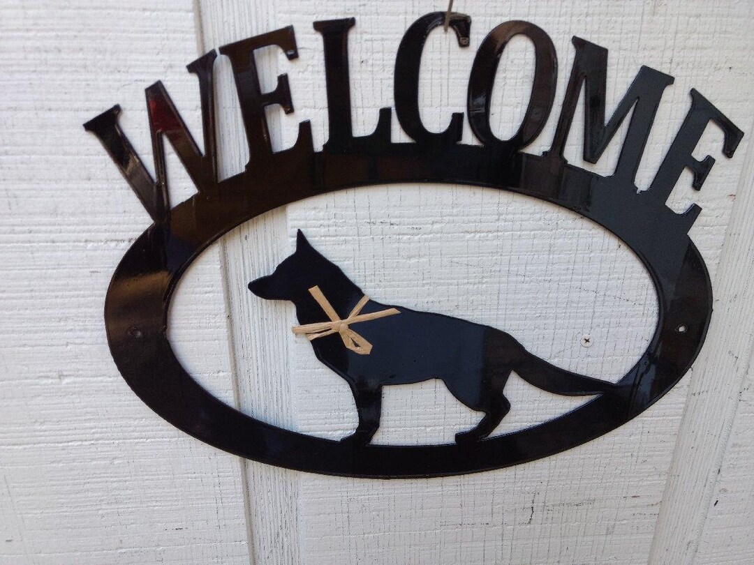 The Lazy Scroll German Shepherd Welcome Sign Black Wrought Iron Look - Etsy