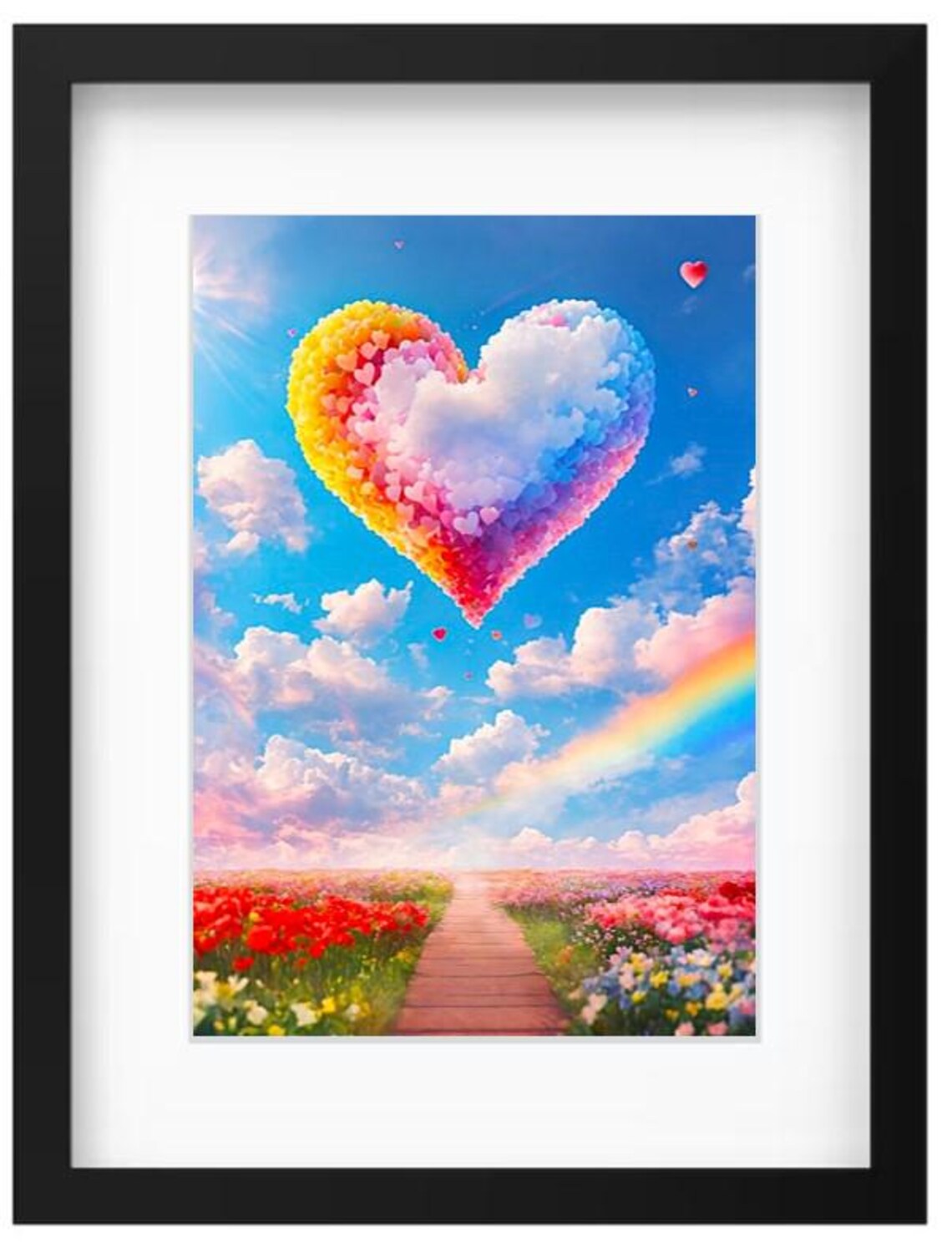 Watercolor Rainbow Heart Shaped Cloud Meadow of Blooming Flowers - Etsy