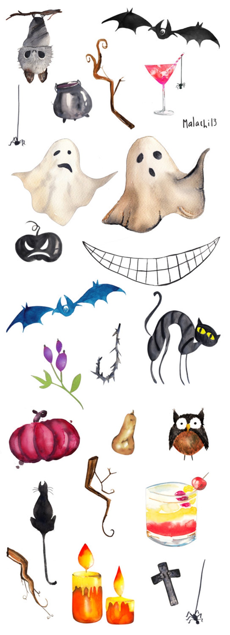 Halloween Watercolor Set | Haunted House, Witches Hats, Bats ...