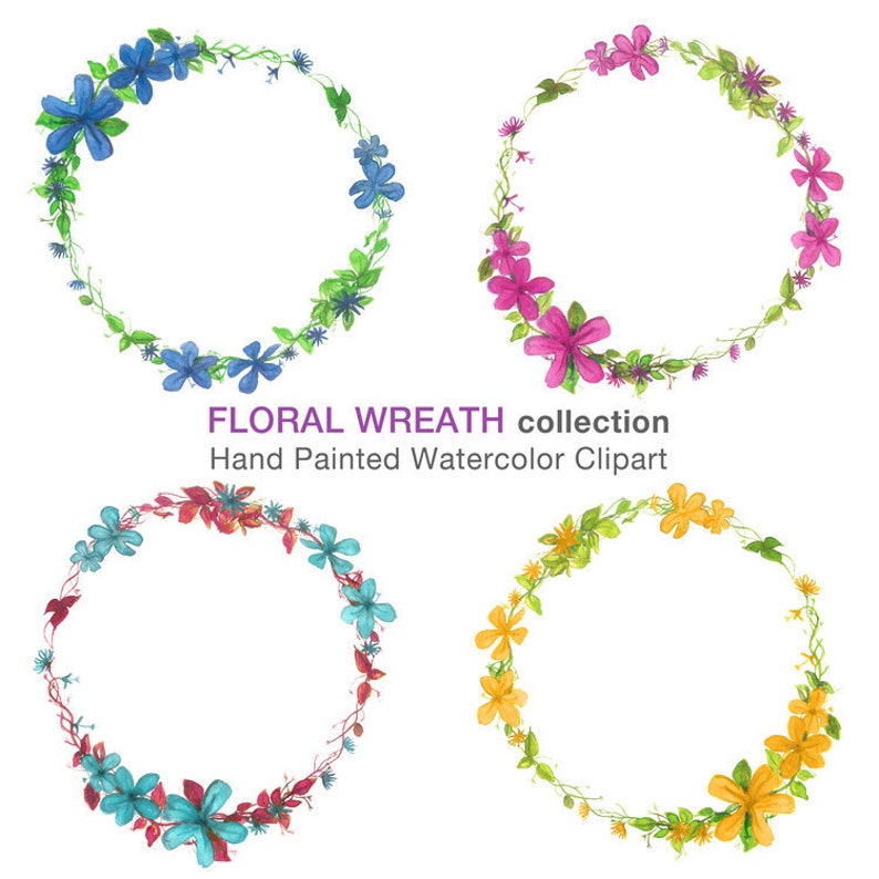 Floral Wreath Collection | Hand Painted Watercolor Clip Art | Digital ...