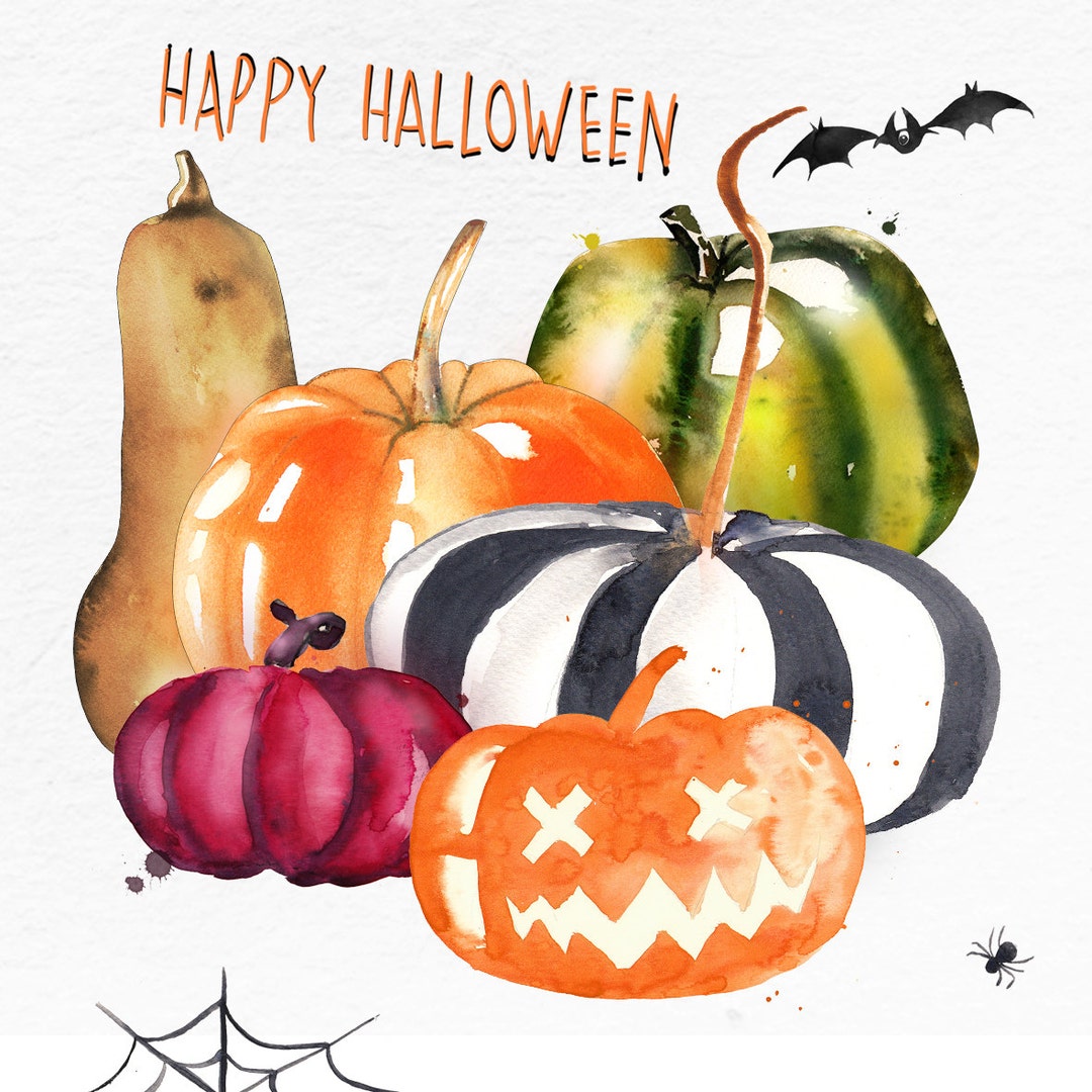 Halloween Watercolor Set | 22 Elements Pumpkin Witches Hat, Bat ...