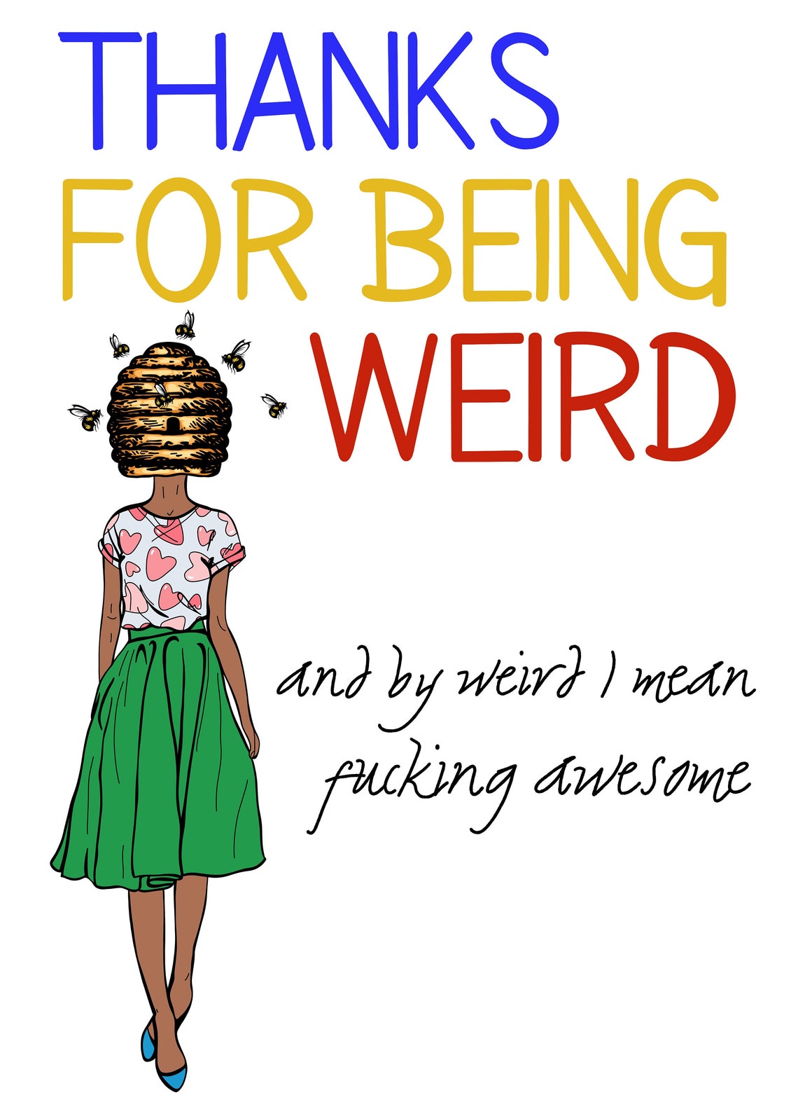 Thanks for Being Weird Greeting Card, Thank You Card, Beehive, Weird ...