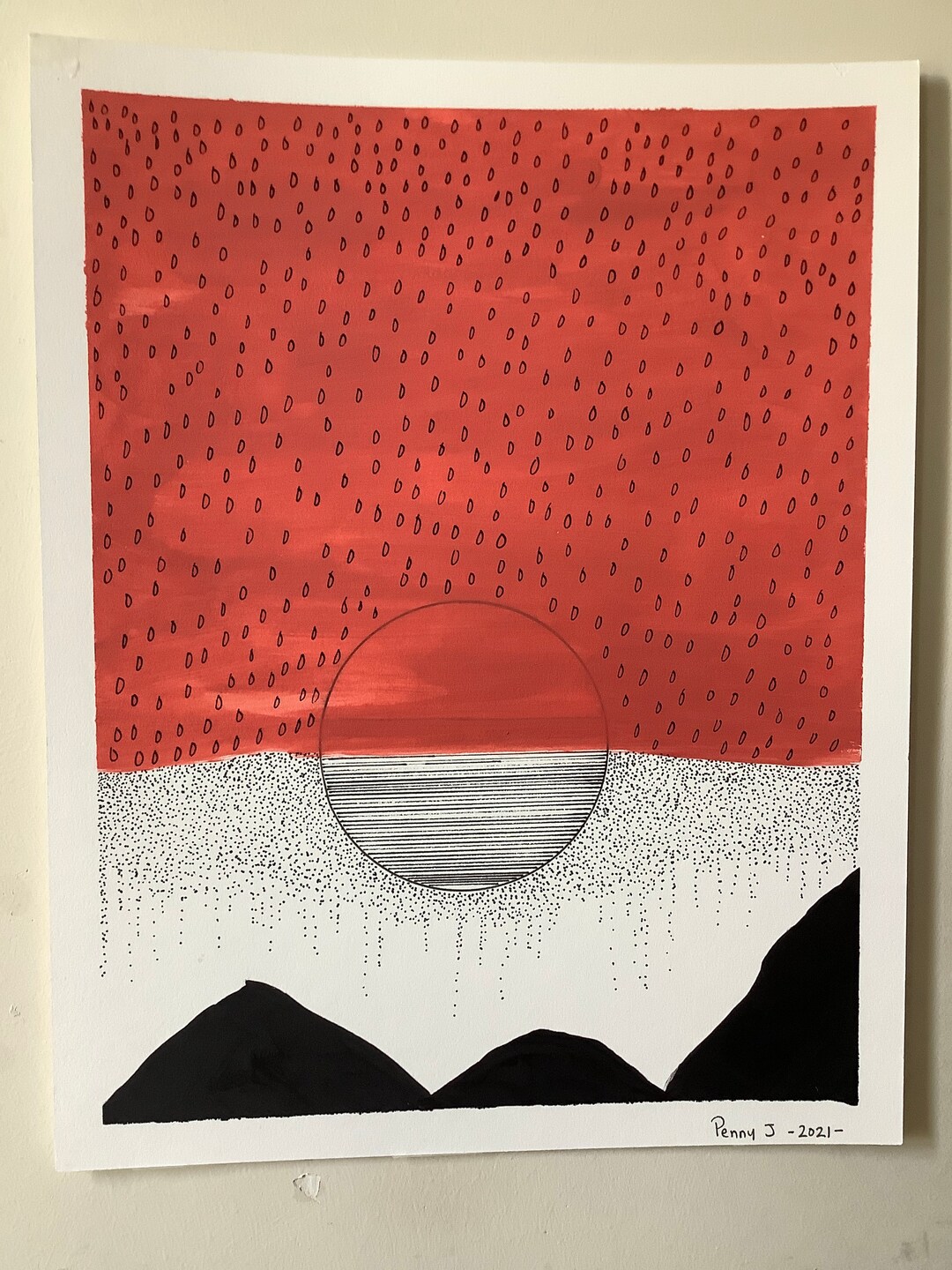 Rose Pink Acrylic Paint Ink Stippling Drawing Acrylic Painting 11x14 ...