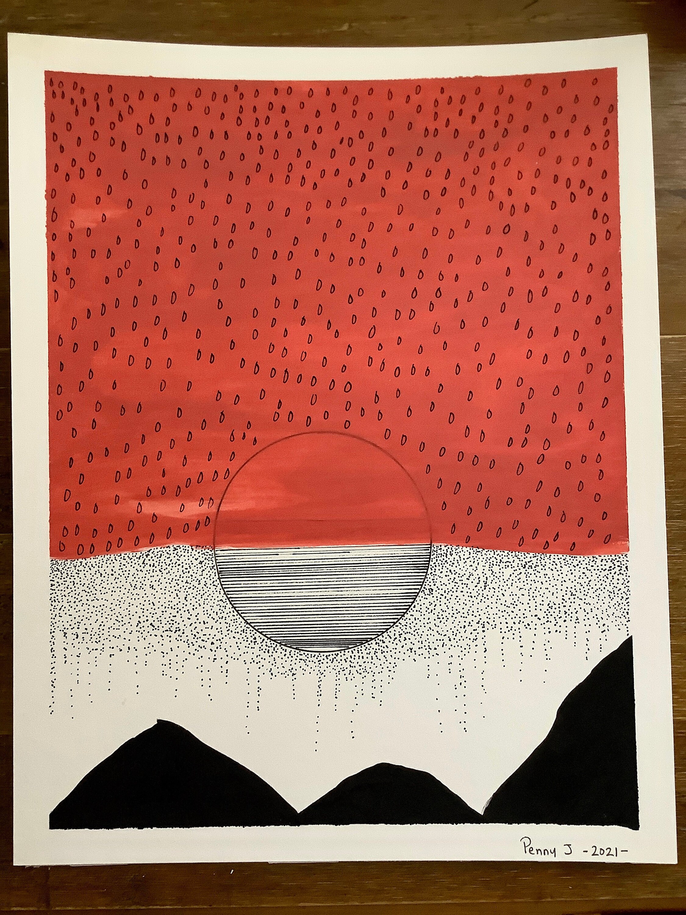 Rose Pink Acrylic Paint Ink Stippling Drawing Acrylic Painting 11x14 ...