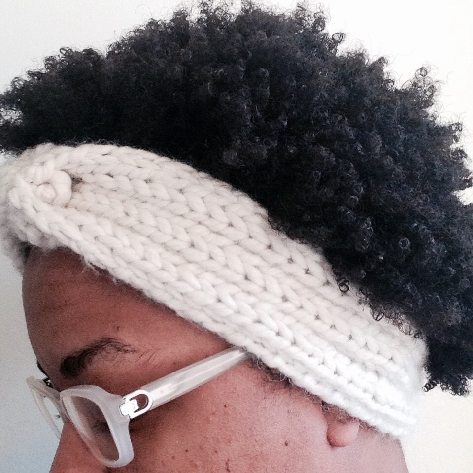 White Hand Knit Chunky Ribbed Headband - Etsy