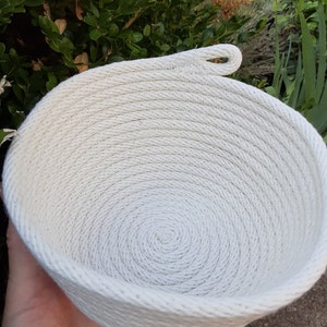 White Cotton Rope Bowl, White Rope Basket, Living Storage, Cotton ...