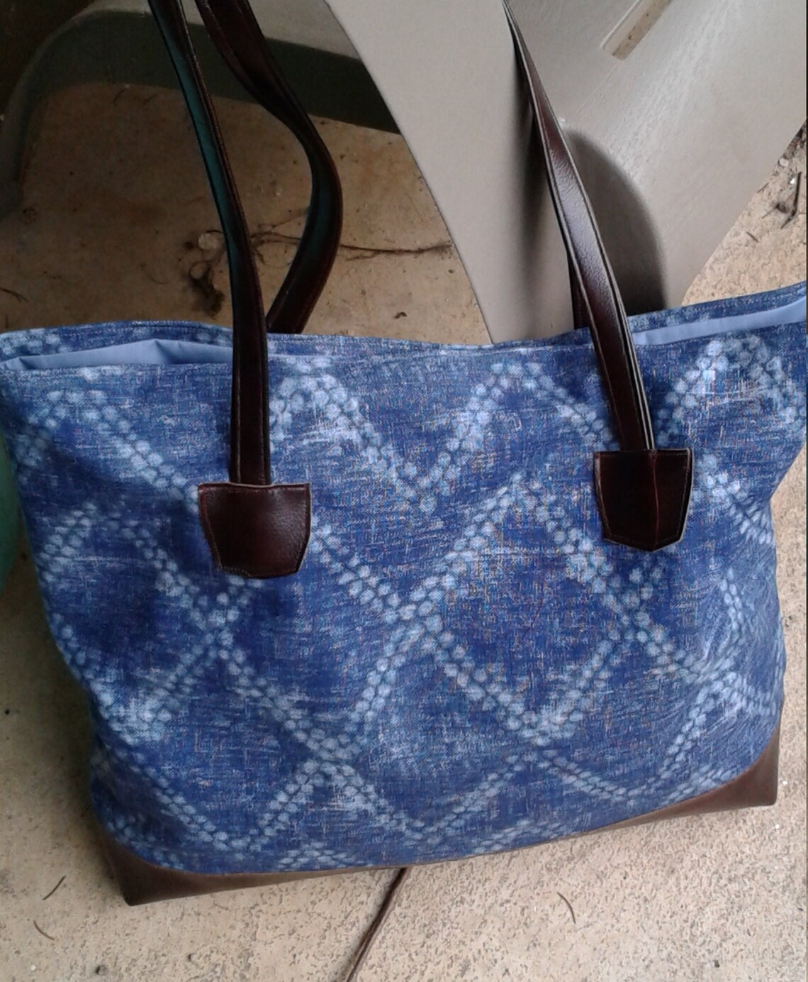 Blue Chevron Tote Shoulder Bag, Blue Weekender Tote, Blue Dot Travel ...