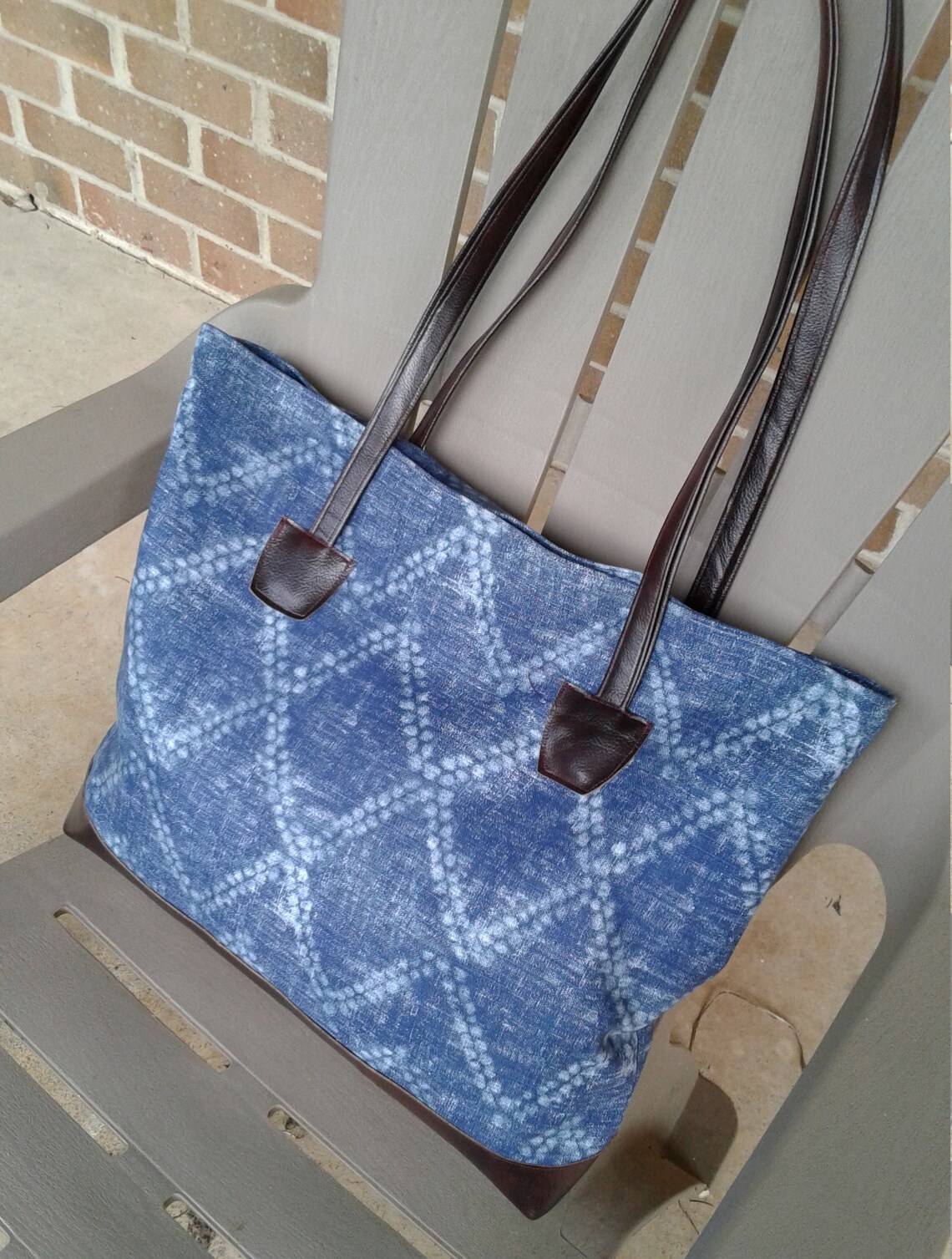 Blue Chevron Tote Shoulder Bag, Blue Weekender Tote, Blue Dot Travel ...