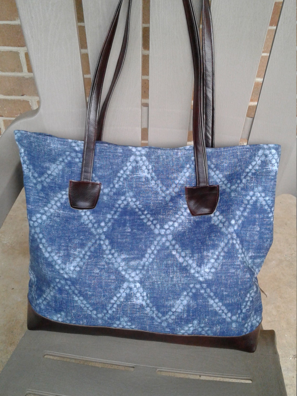 Blue Chevron Tote Shoulder Bag, Blue Weekender Tote, Blue Dot Travel ...