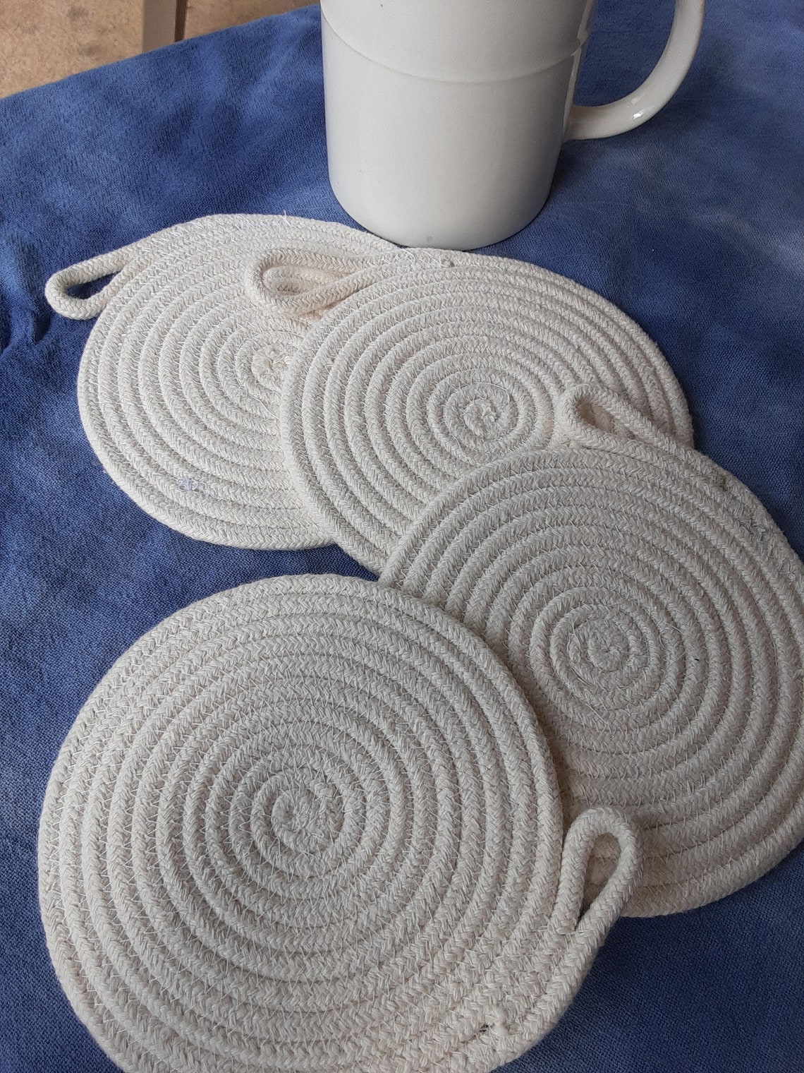 White Rope Coasters, Cotton Rope Coasters, Set of 4 Coasters, Rug Mugs ...