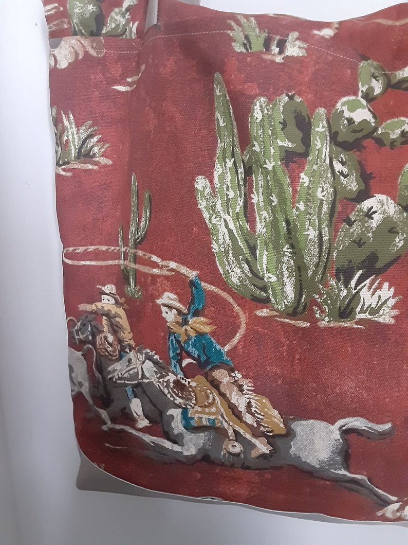 Red Western Cotton Canvas Tote Bag With Cowboy & Cowgirl/weekender Tote ...