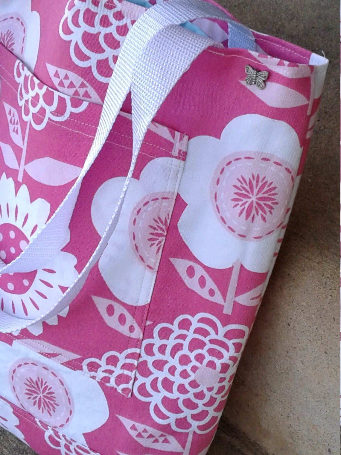 Pink white Flower Tote shoulder bag Pink/White Tote bag | Etsy