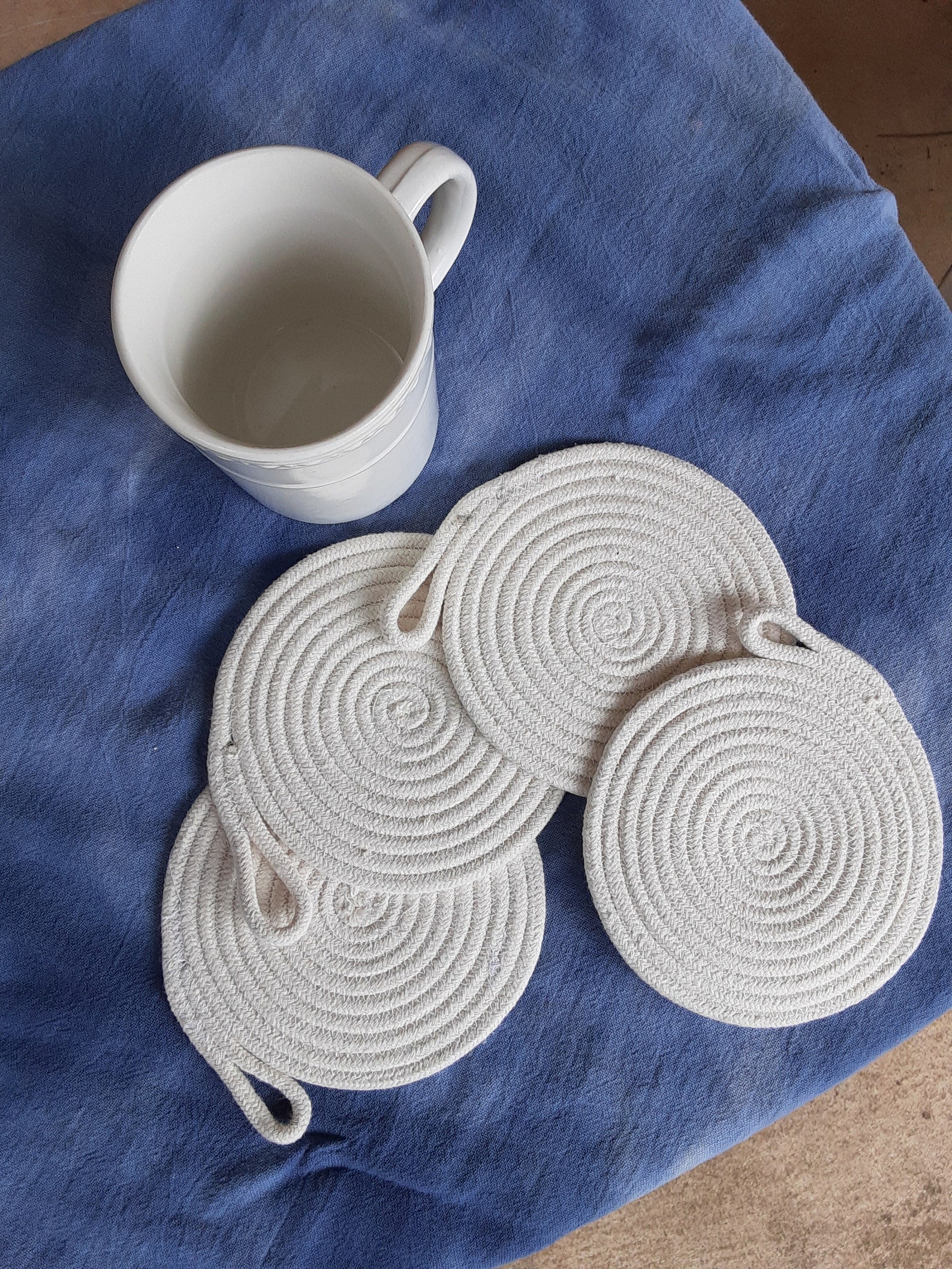 White Rope Coasters, Cotton Rope Coasters, Set of 4 Coasters, Rug Mugs ...