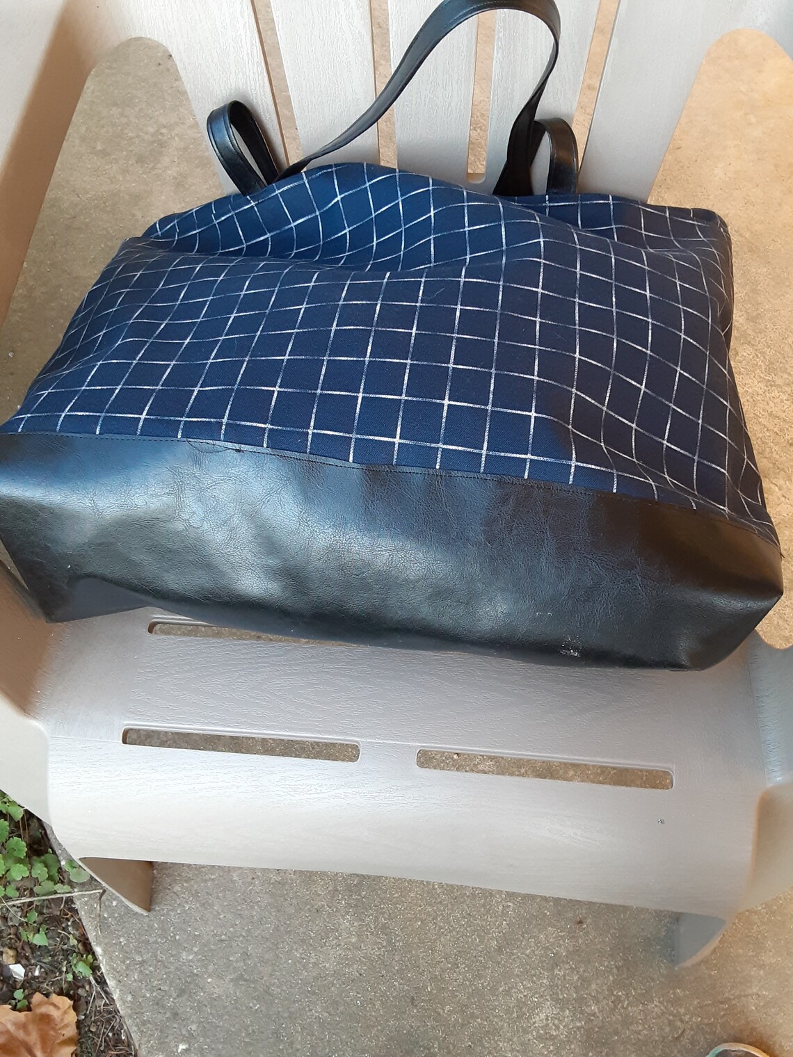 Navy Tote Bag windowpane tote bag navy tote Travel | Etsy