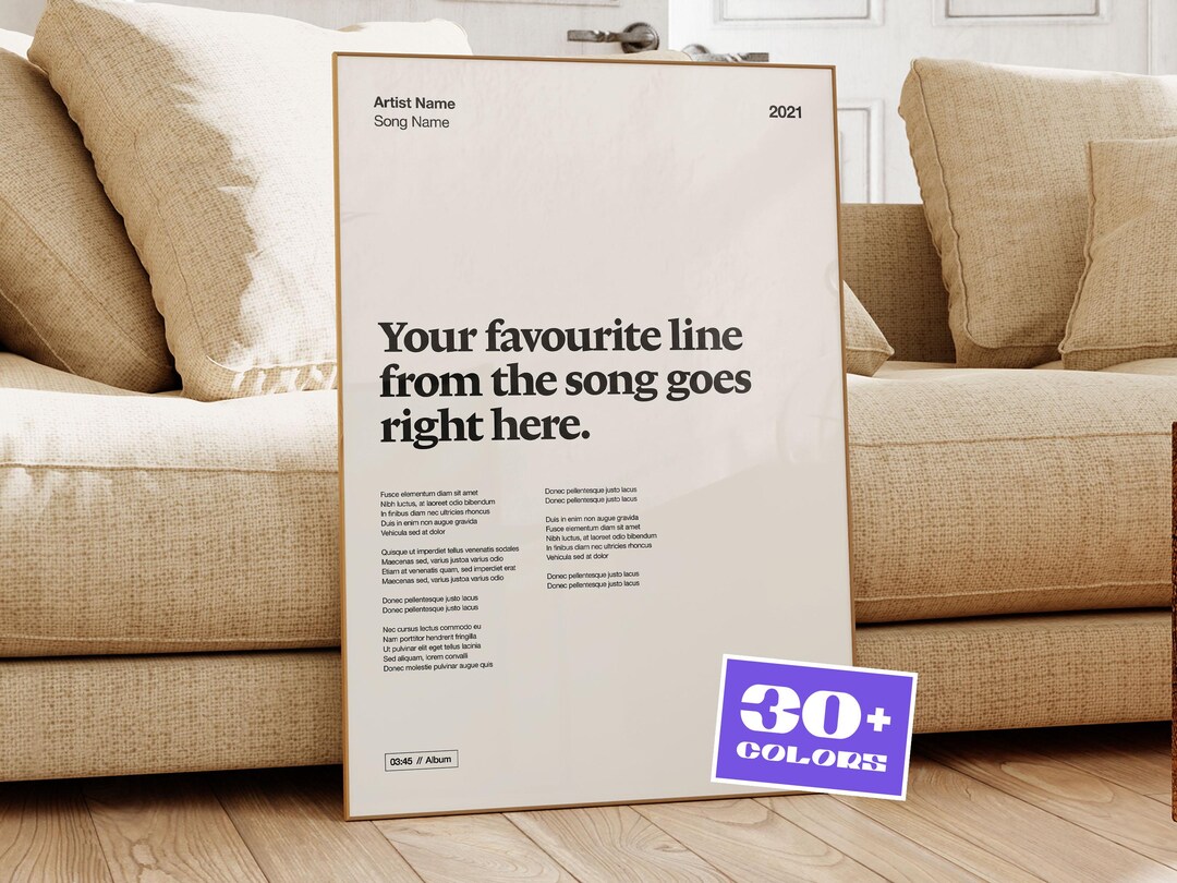 Custom Song Lyrics Print, Personalized Music Poster, Wedding Gift ...
