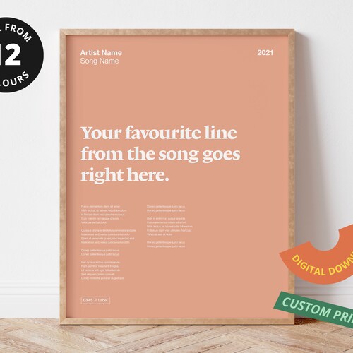 Personalised Song Lyrics Print Custom Lyrics Poster - Etsy
