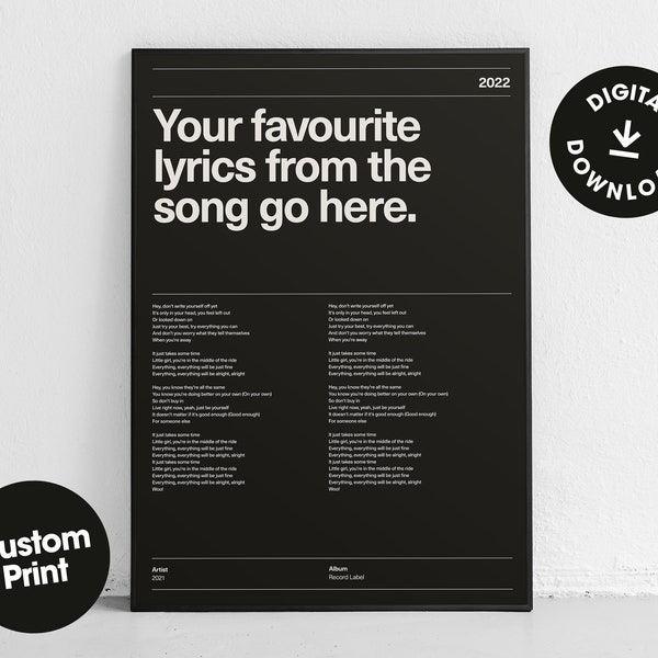 Lyric Poster - Etsy UK
