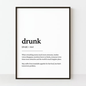 Drunk Definition Print, Kitchen Wall Art, Funny Home Decor, Wine Lover ...