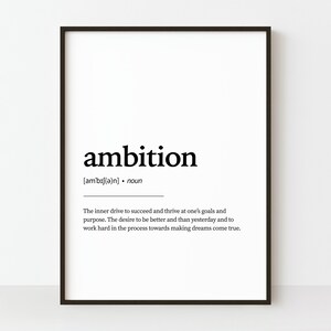 Ambition Definition Print, Office Decor, Printable Wall Art, Ambition ...