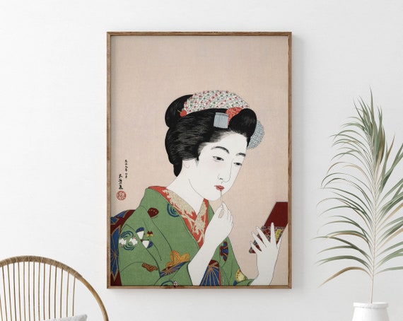 Vintage Japanese Geisha Poster Japanese Woman Applying Rouge | Etsy