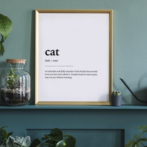 Cat Definition Print, Cat Wall Art, Feline Definition Wall Art, Funny ...