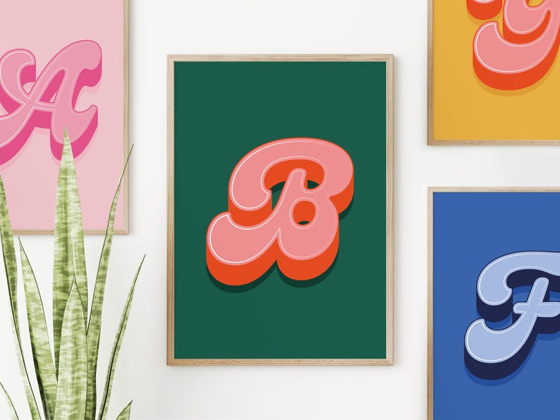 Personalised Initial Print, Custom Alphabet Print, Colourful Letter ...